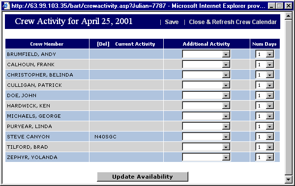 Crew Activity Screen